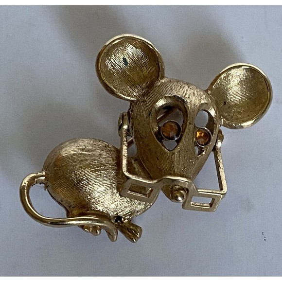 Avon | Jewelry | Vintage Avon Mouse Wglasses Amber Rhinestone Eyes Gold ...